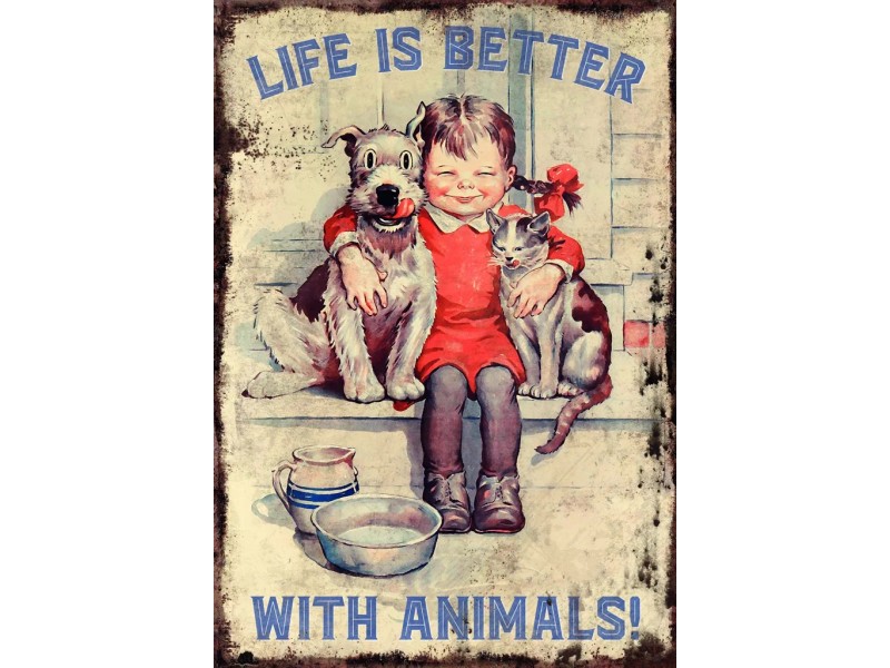 Retro-Gift hűtőmágnes Life is better with animals 9 cm x 6,5 cm ...