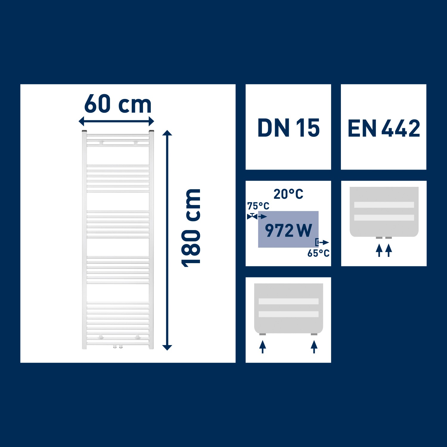 Törölközőszárító radiátor Koblenz 60 x 180 cm fehér vásárlása az OBI -nál