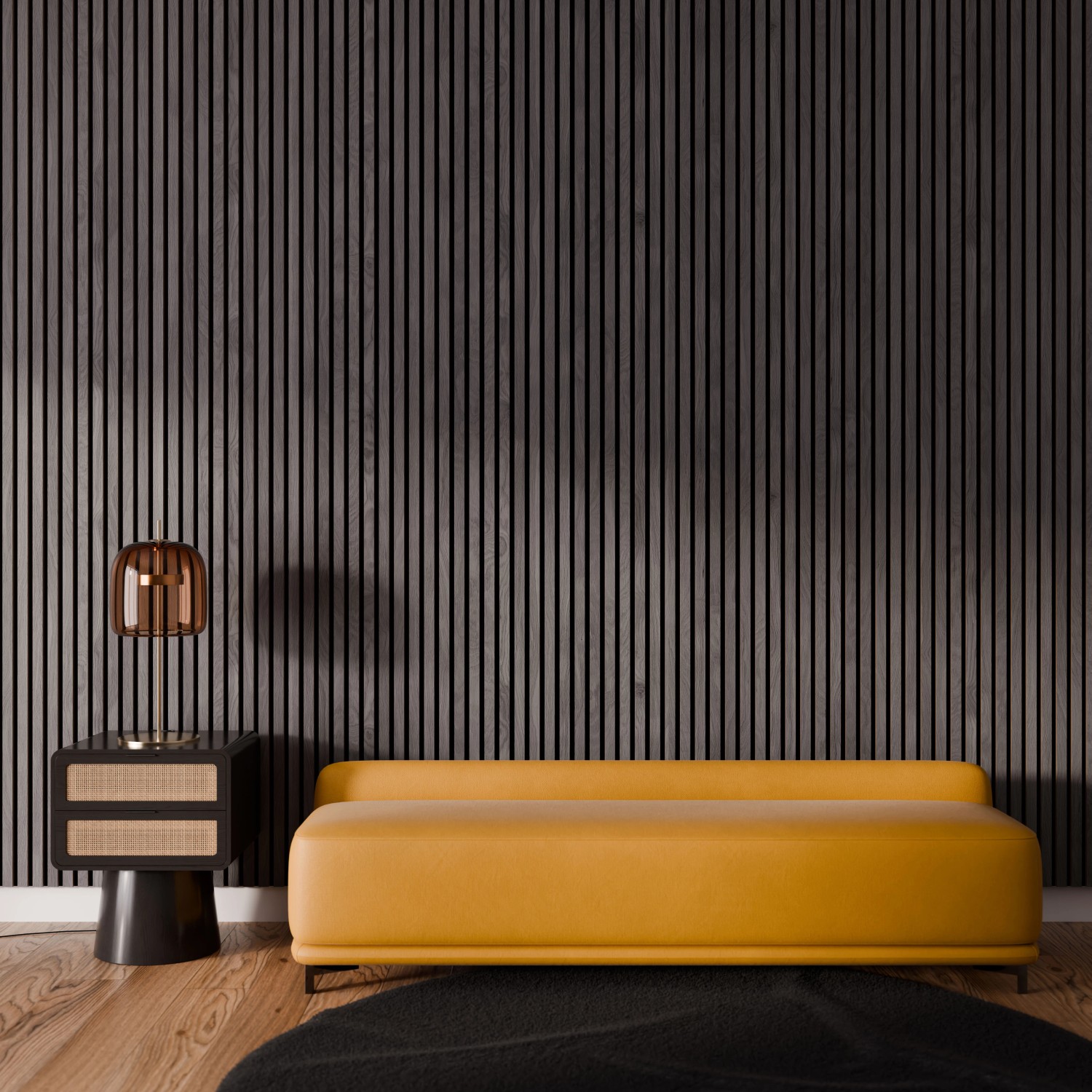 Akusztikus panel falburkolat szürke tölgy fekete akusztikus filcen 240 ...