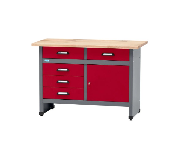 Küpper munkapad egyajtós 5 fiókkal 84 cm x 120 cm x 60 cm sötétpiros