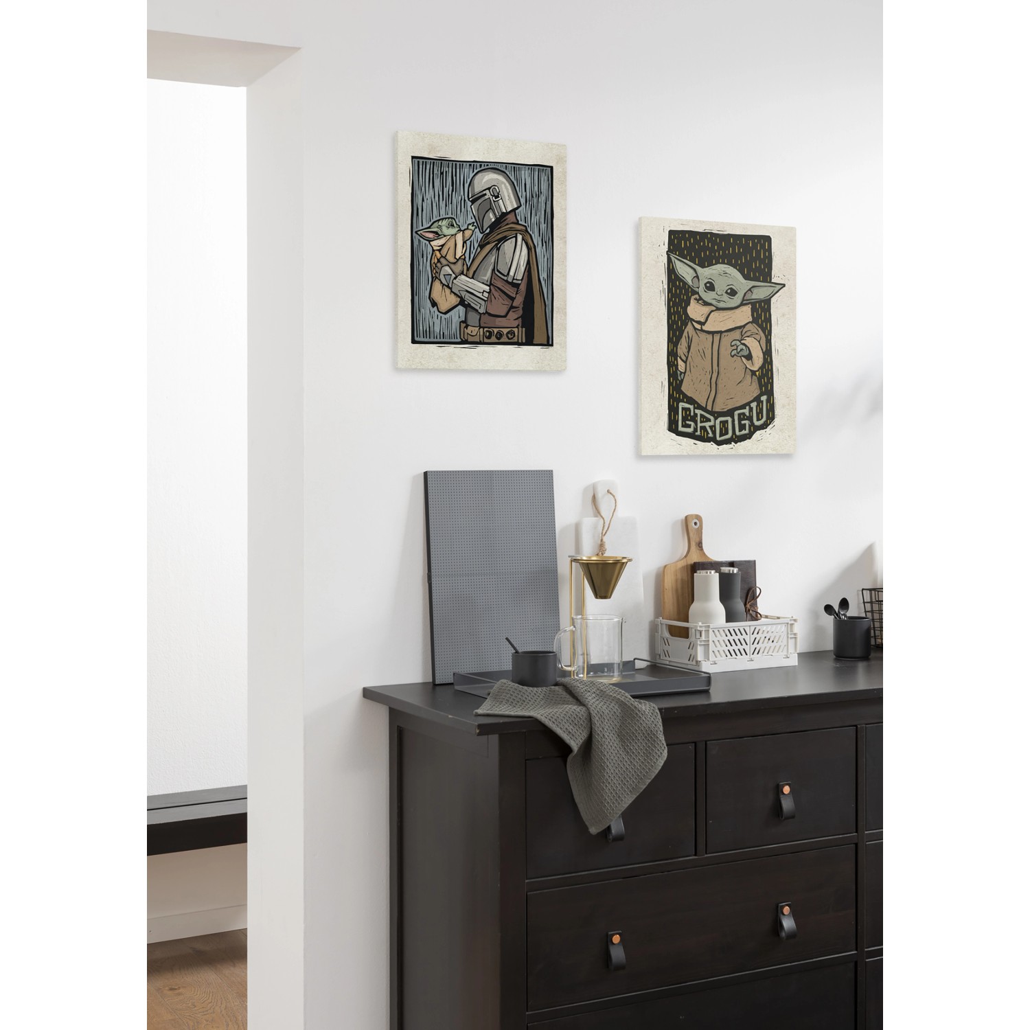 Komar Star Wars The Mandalorian Grogu Lino-Cut feszített vászonkép bézs ...