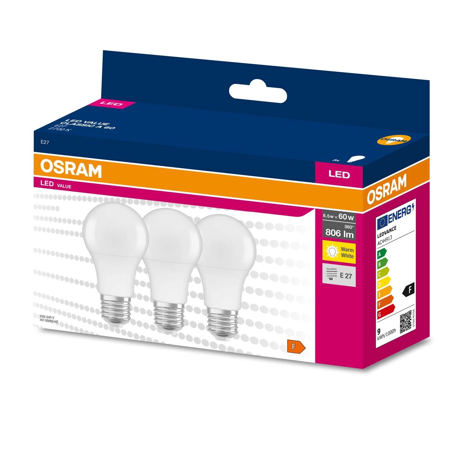 Osram LED Value körte alakú fényforrás 8,5W 806lm 2700K E27 3 db vásárlása az OBI -nál