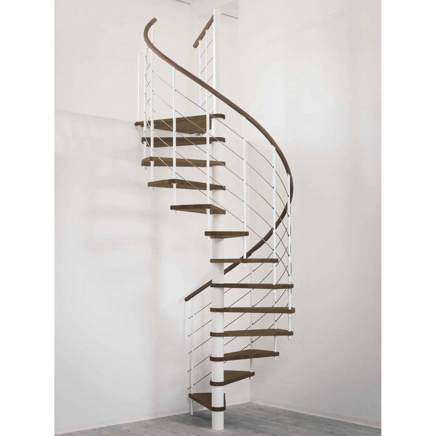 Minka csigalépcső Venezia dió fehér átmérő 140 cm szintmagasság 305,5 cm