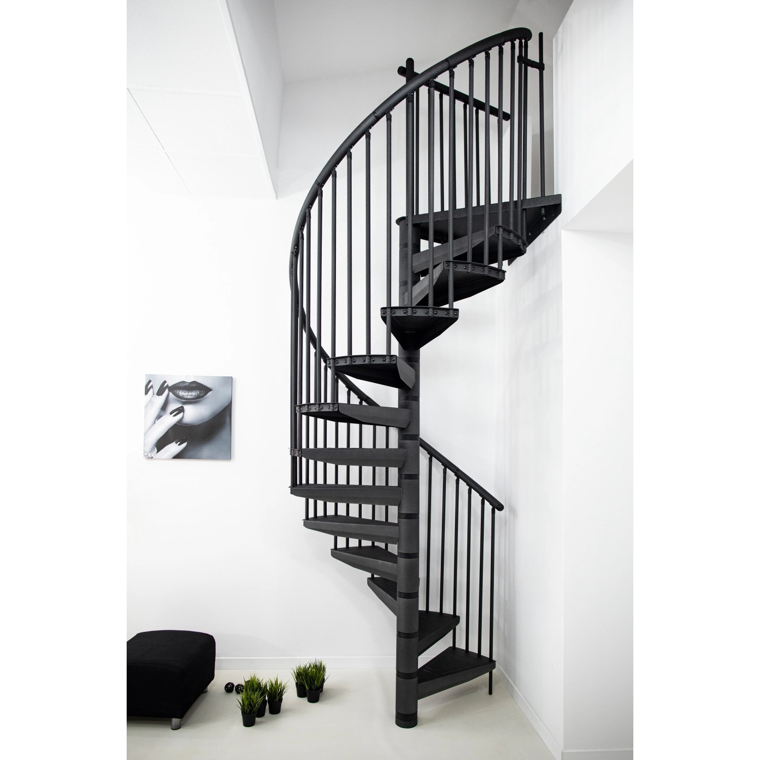 Minka csigalépcső Rondo Color antracit átmérő: 140 cm szintmagasság 300 cm