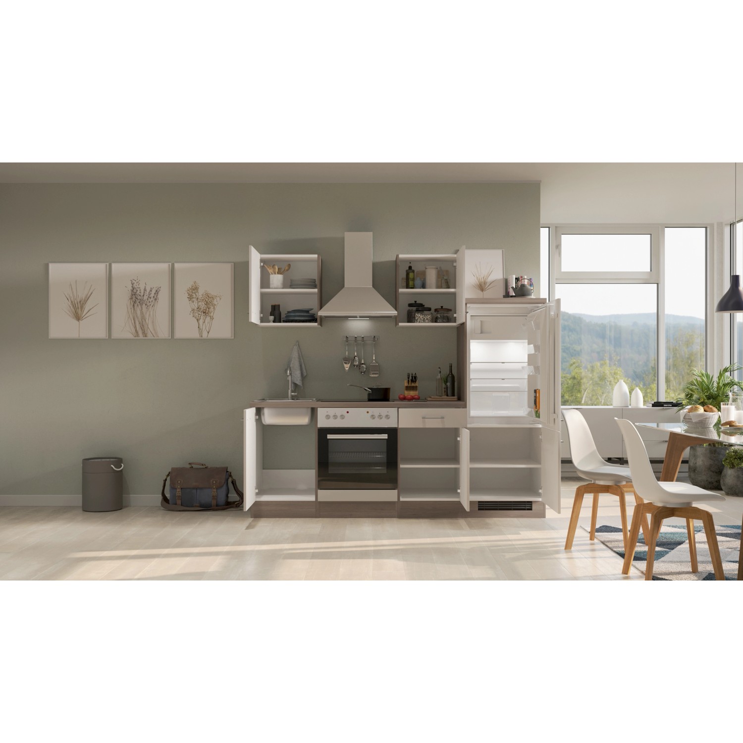 Flex-Well Exclusiv Eico konyhabútor 220 cm magnólia fehér - Tennessee tölgy vásárlása az OBI -nál