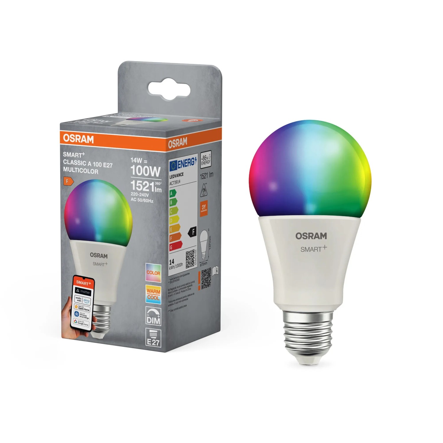 Osram Smart+ Matter okos fényforrás A100 14W RGBW 9W E27