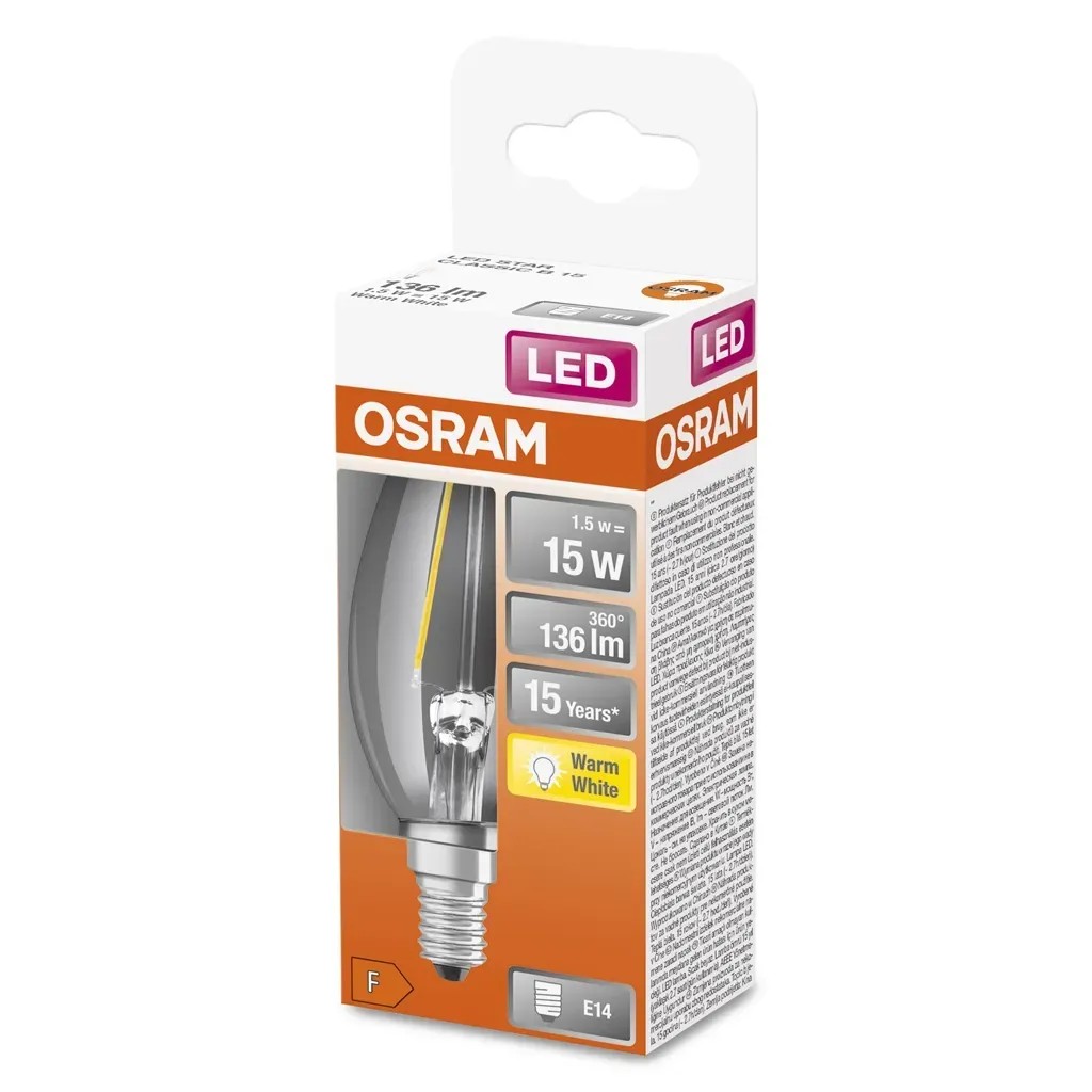 Osram Classic LED B15 filament izzó E14 1,5 W melegfehér