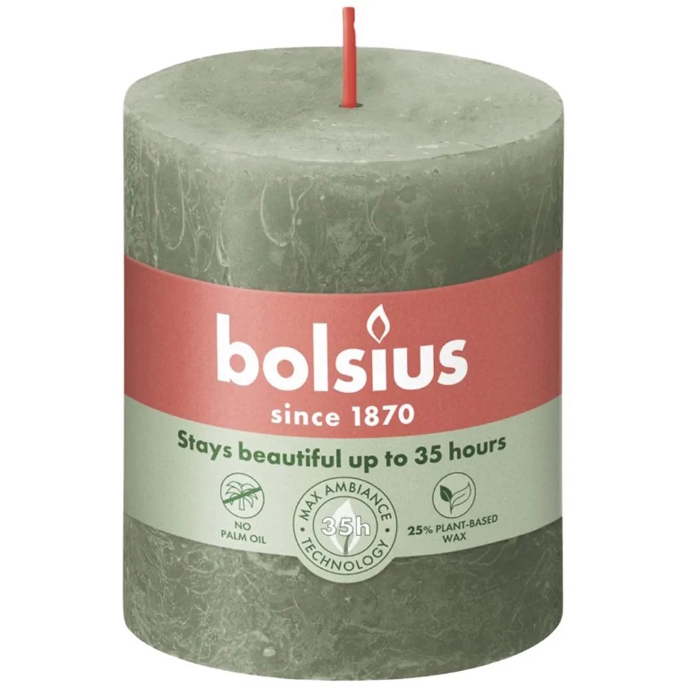 Bolsius Rustic Shine hengergyertya 68 mm x 80 mm Fresh Olive