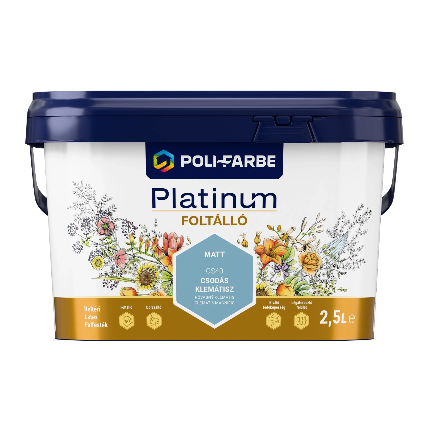 Poli-Farbe Platinum Foltálló beltéri falfesték Csodás klemátisz CS40 2,5l