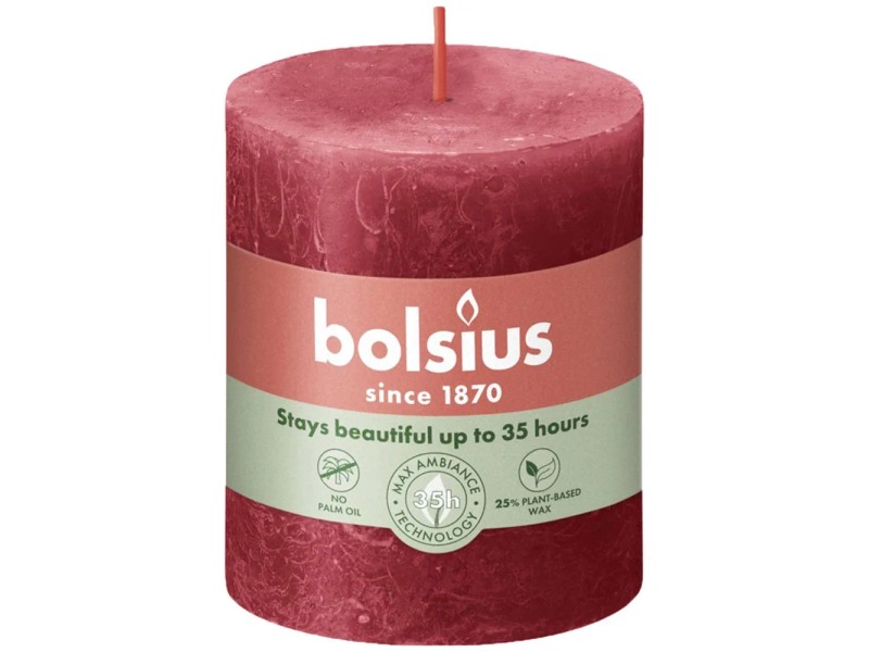 Bolsius Rustic Shine tömbgyertya 68 mm x 80 mm Delicate Red