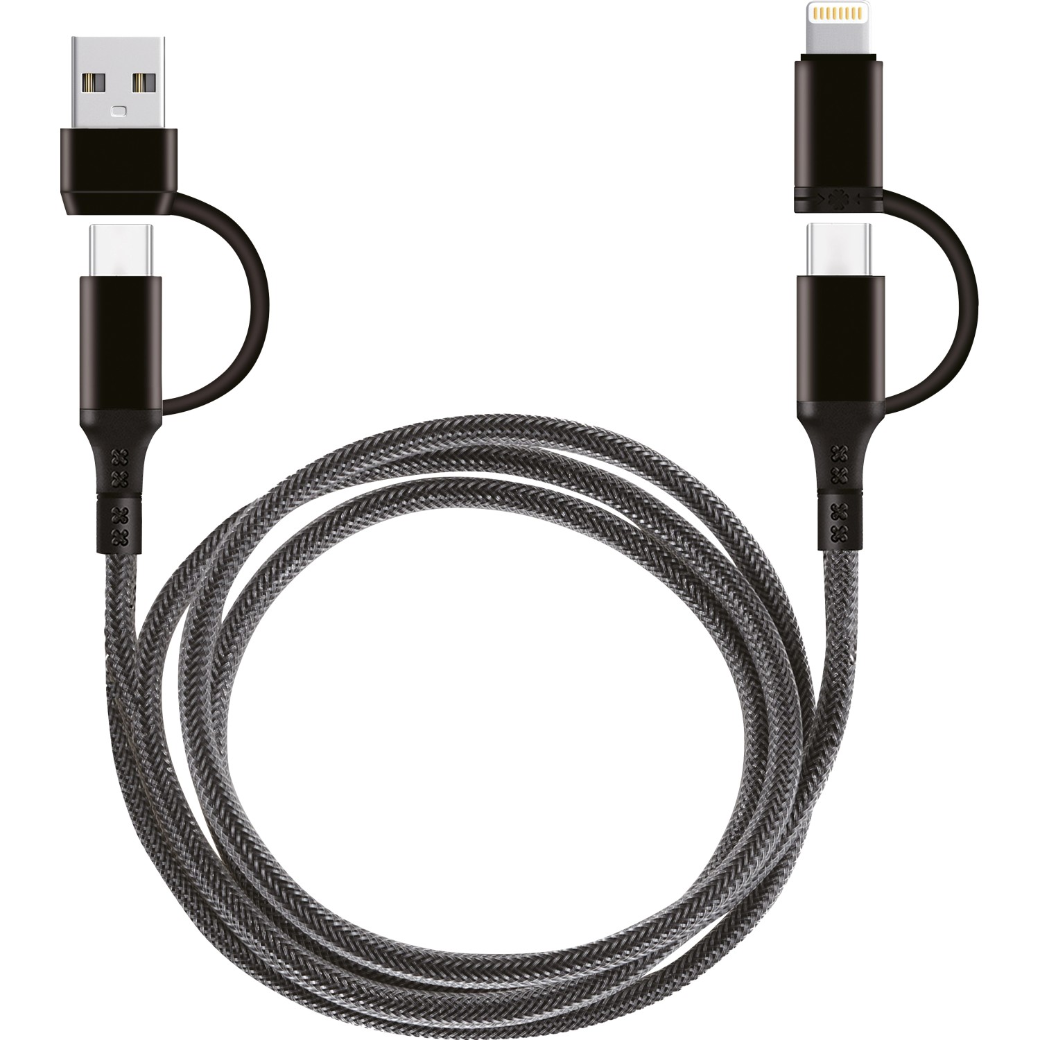 Usb 4 Az 1 Ben Usb A Usb C Lightning Töltő és Adatkábel Fekete