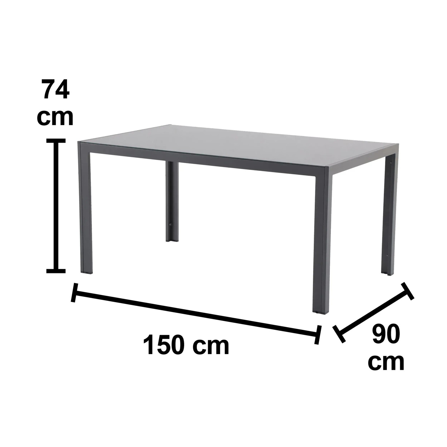 Kerti asztal Iparia üveg asztallappal alumínium 150 cm x 90 cm szürke ...